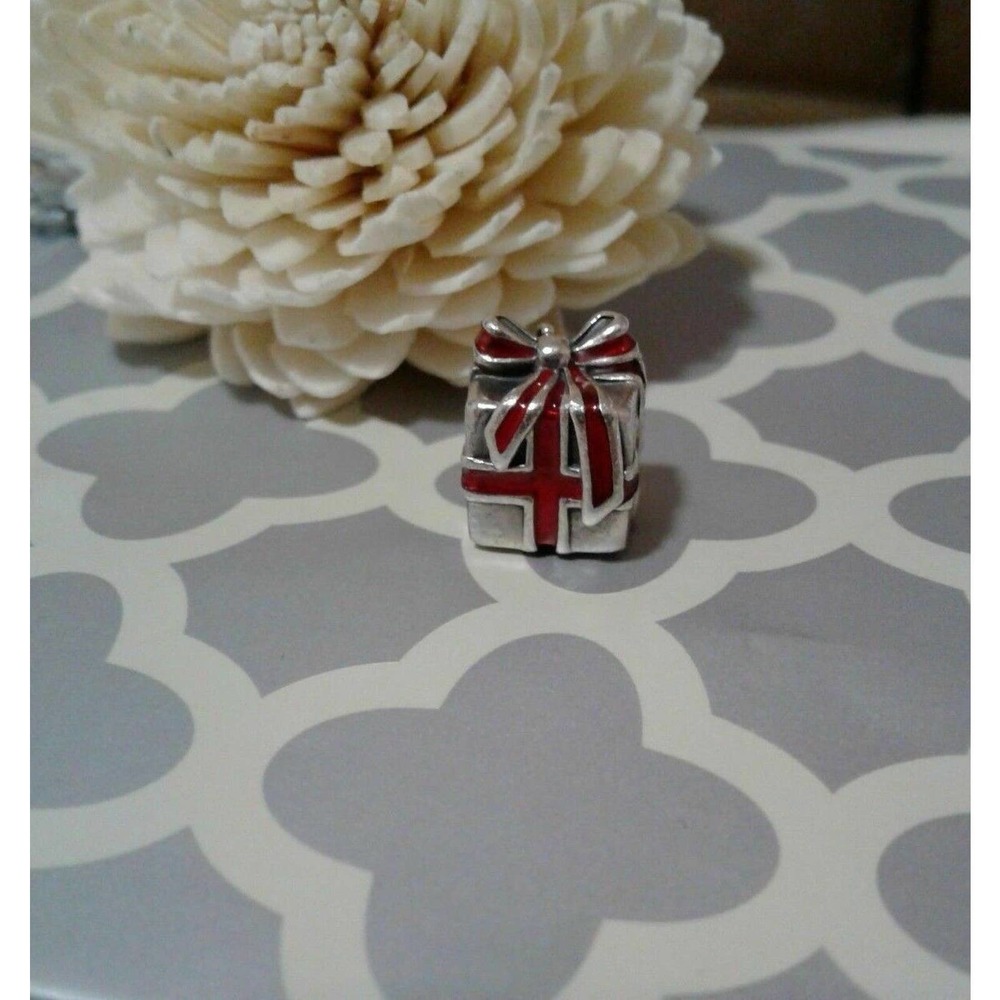 Pandora Red Enamel Giftbox Present Charm Bead - Gem